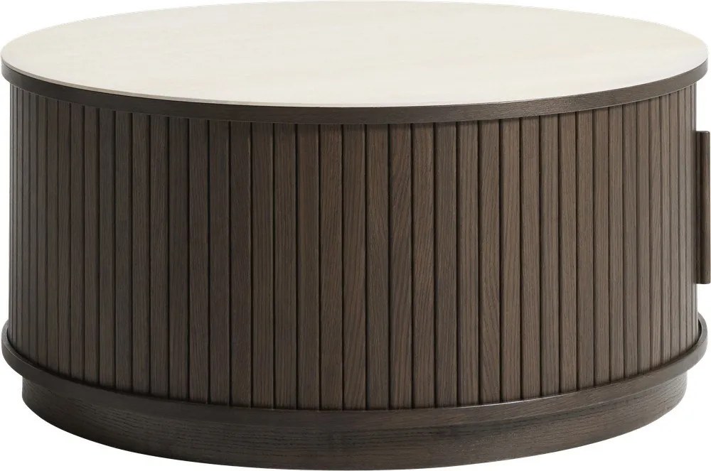 Kulatý konferenční stolek s keramickou deskou v tmavě přírodní barvě ø 85 cm Enna – Unique Furniture