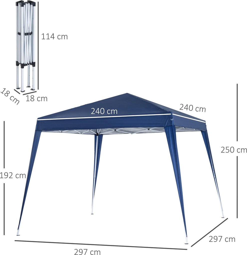 Skládací stan Outsunny 2,4x2,4m, zahradní altán, voděodolný, rychloupínací design, ocelový rám a Oxfordská tkanina pro venkovní použití, modrý