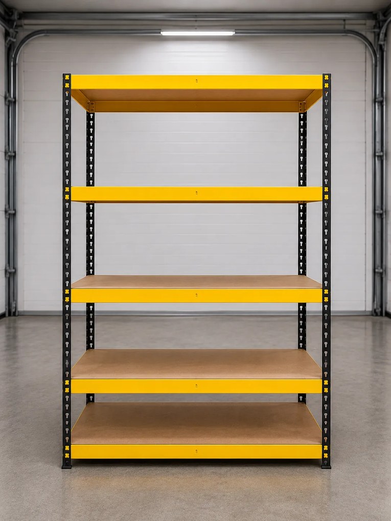 Fistar Regál 216x140x40 cm PROFESIONÁLNÍ lakovaný 5-policový, nosnost 2000 kg - ČERNO-ŽLUTÝ