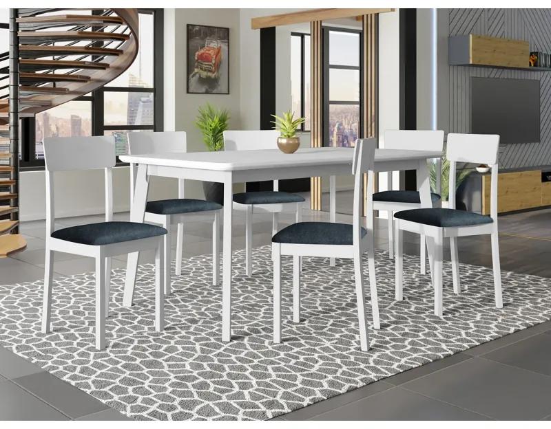Rozkládací jídelní stůl se 6 židlemi - AL19, Barva dřeva: bílá, Potah: Hygge D91