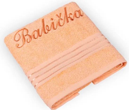 Bellatex Froté ručník kolekce Linie s výšivkou Babička 50x100 cm Babička Oranžová