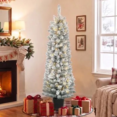 HOMCOM Vánoční stromek posypaný sněhem s 150 LED světly, 150 cm, 8 režimů, 250 větviček, zelená a bílá