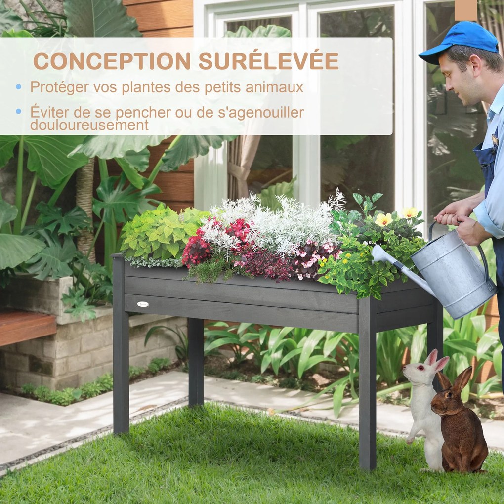 Vyvýšený zahradní záhon Outsunny rozměry 123L x 57W x 76H cm, obsahuje zavlažovací vložky + drenážní textilem, solidní jedlové dřevo