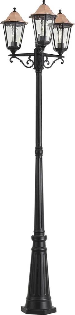 Klasická venkovní lucerna černá s mědí 220 cm 3-světla IP44 - Havana