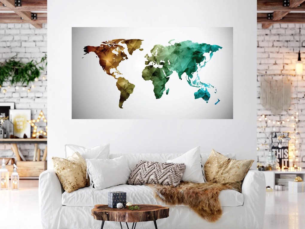 Barevná mapa světa textilní přelepitelná samolepka na zeď 48 x 27 cm