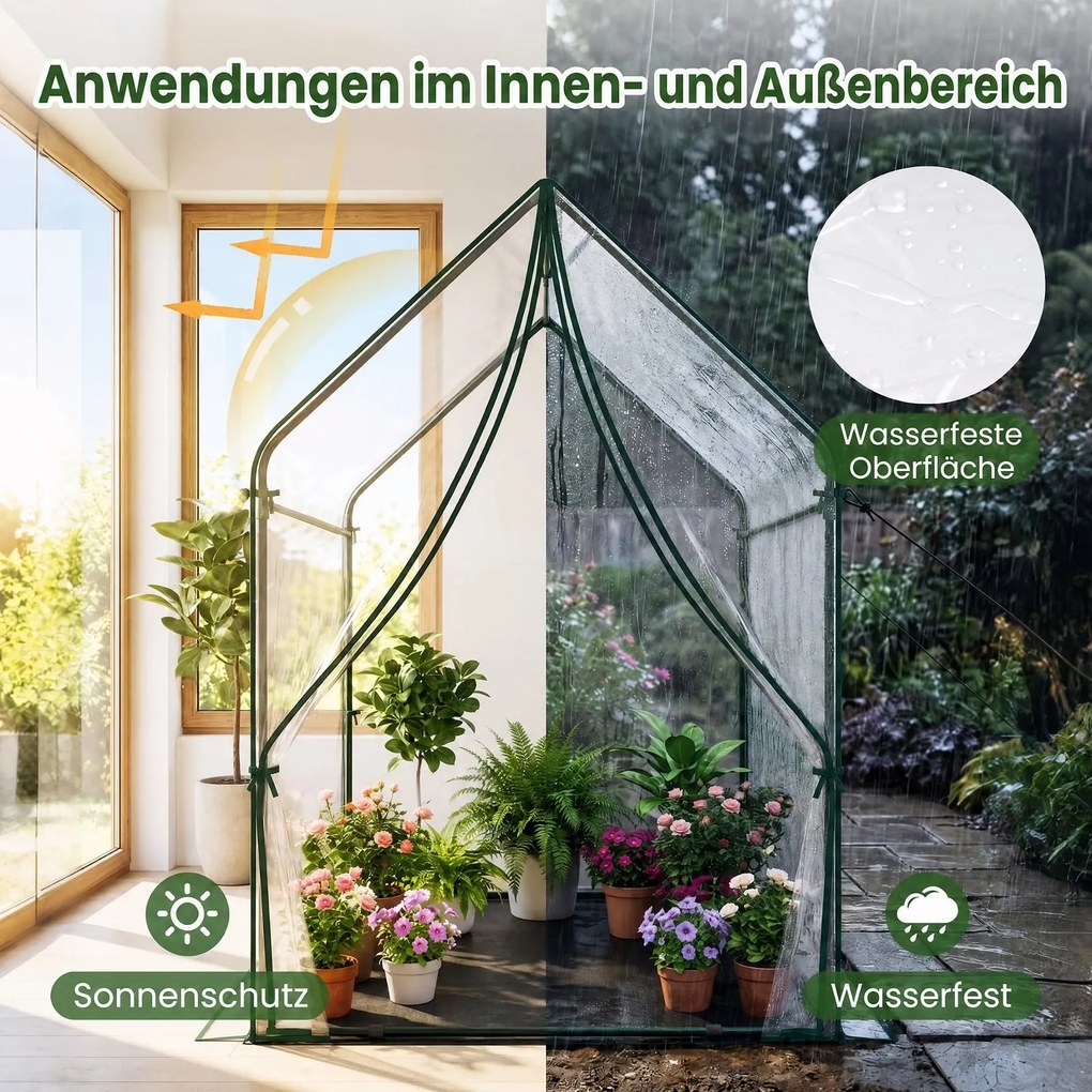 Costway Fóliový mini skleník se 2 rolovacími dveřmi, 90,5 × 90,5 × 152,5 cm