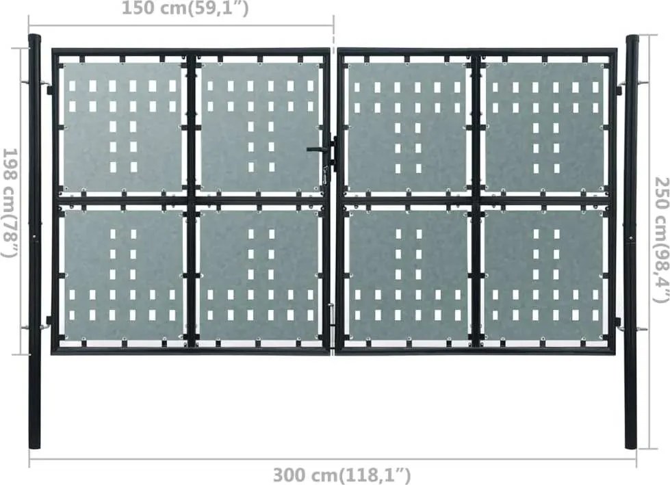 vidaXL Černá jednokřídlá plotová brána 300 x 250 cm [141695] Barva: Černá