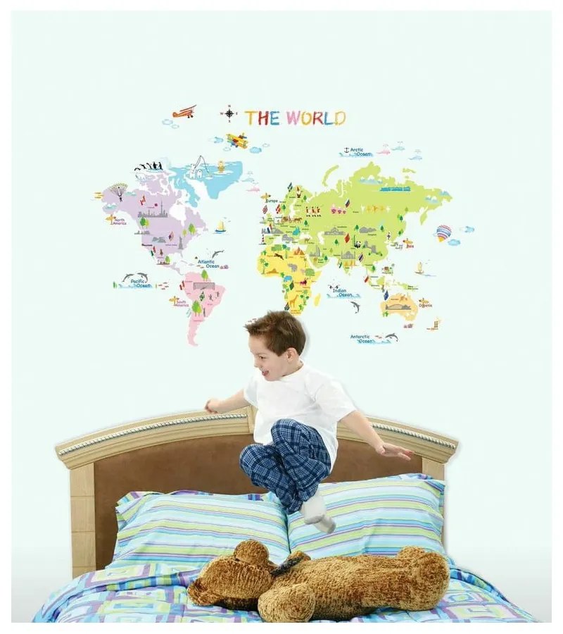 Sada nástěnných samolepek Ambiance World Map for Children