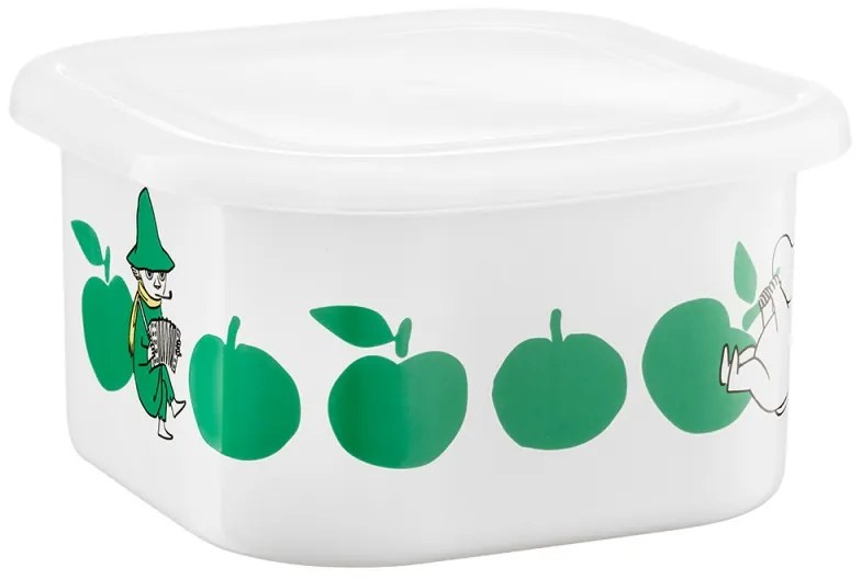 Dóza s víkem Moomin Joyful Apples 1,5l, smalt / bílo-zelená