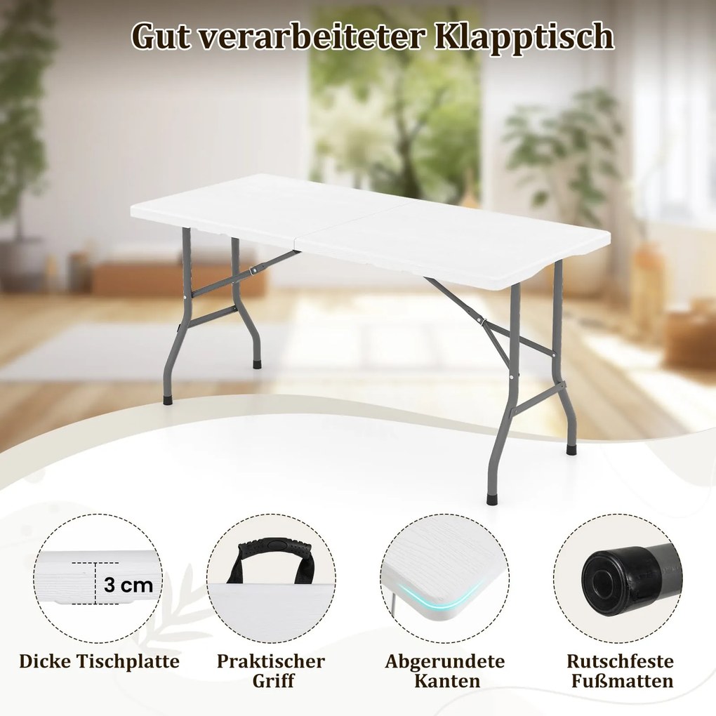 Costway Skládací kempingový stůl s HDPE stolní deskou a rukojetí – 152 × 70 cm