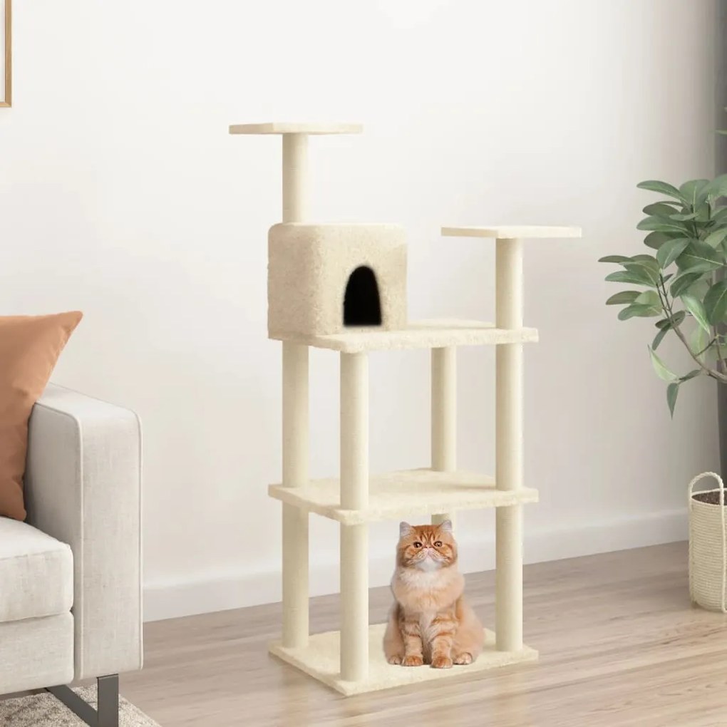 Škrabadlo pro kočky se sisalovými sloupky krémové 118,5 cm 171427
