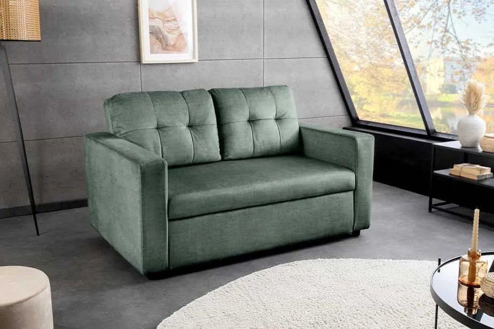 Designová rozkládací pohovka Zaragoza 142 cm zelený samet