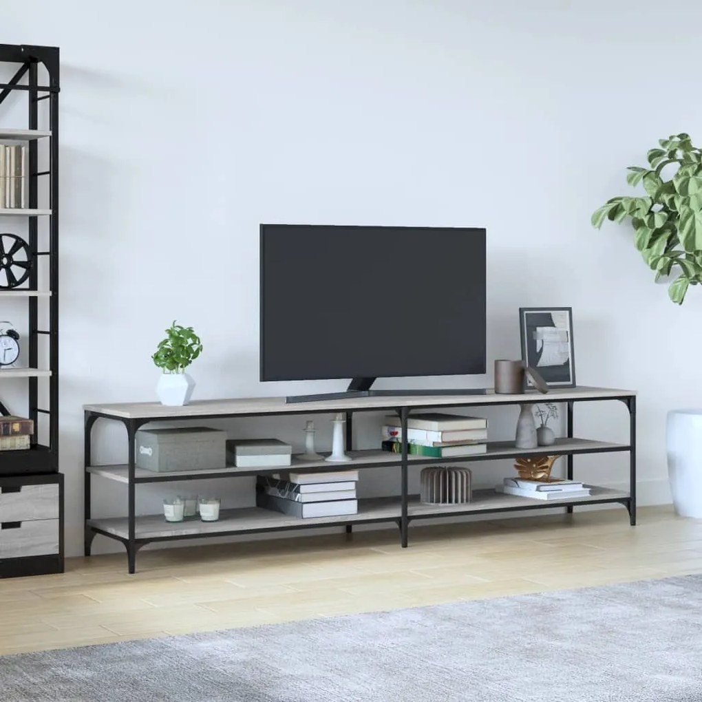 TV skříňka šedá sonoma 200 x 30 x 50 cm kompozitní dřevo a kov - Default Title