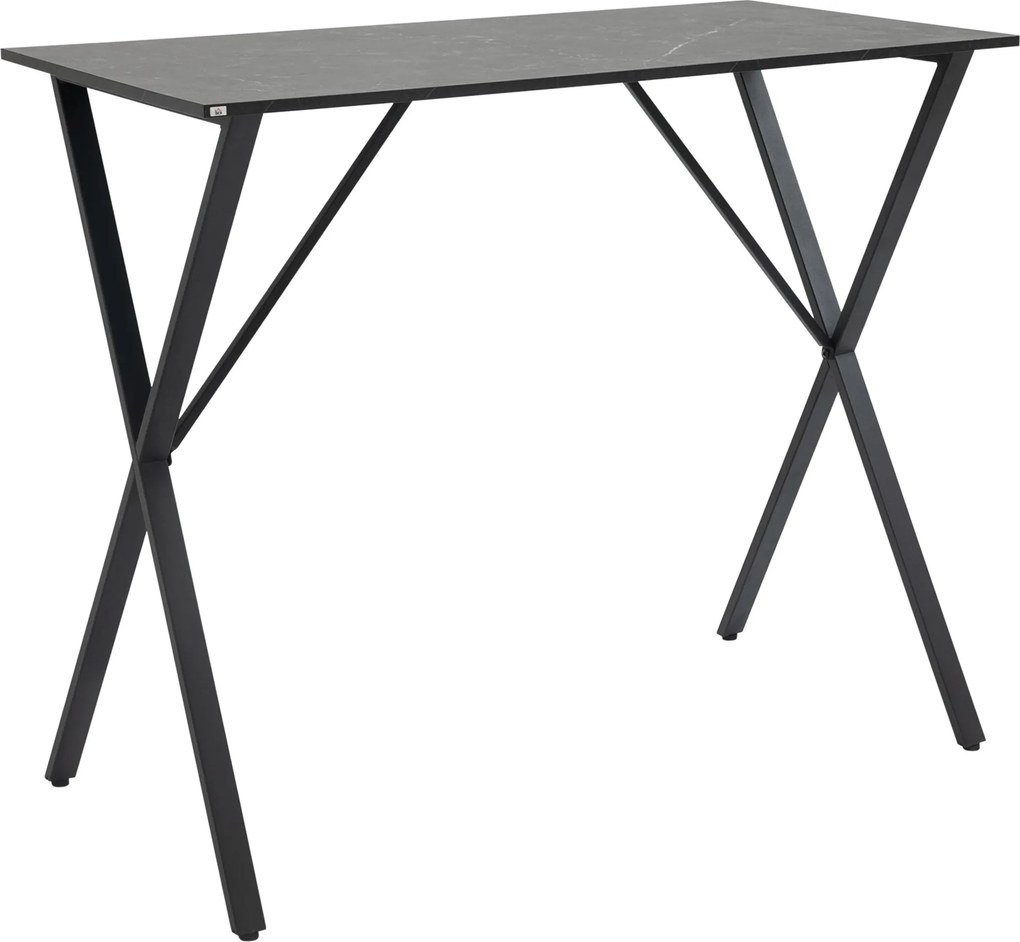 HOMCOM Moderní barová plocha v industriálním stylu, vysoký kuchyňský stůl s dřevem s mramorovým efektem a ocelí, 120 x 60 x 102 cm, černý