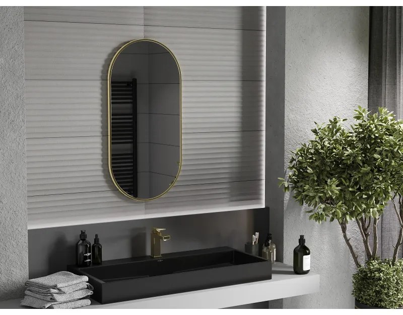 Mexen Loft, oválné koupelnové zrcadlo 90 x 45 cm, barva rámu zlatá lesklá, 9851-090-045-000-50