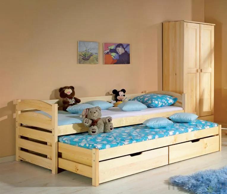 MAXMAX SKLADEM: Dětská postel s výsuvnou přistýlkou z MASIVU 190x80cm SE ŠUPLÍKY - TOM