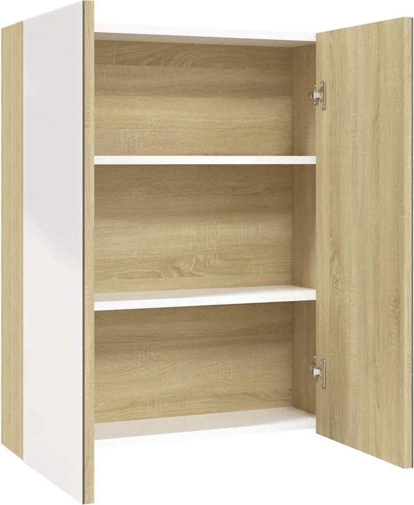 Koupelnová skříňka se zrcadlem 60x15x75 cm MDF bílá a dub 331530