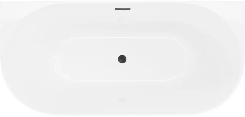 Mexen Oval Slim, volně stojící vana ke stěně 170 x 80 cm, bílá lesklá, černý matný přepad, 52661708000-70