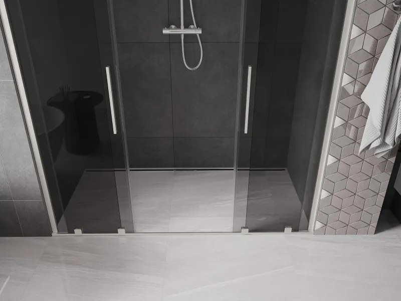 Mexen Velar Duo, posuvné sprchové dveře do otvoru 200 cm, 8mm šedé sklo, broušená ocel, 871-200-000-42-97