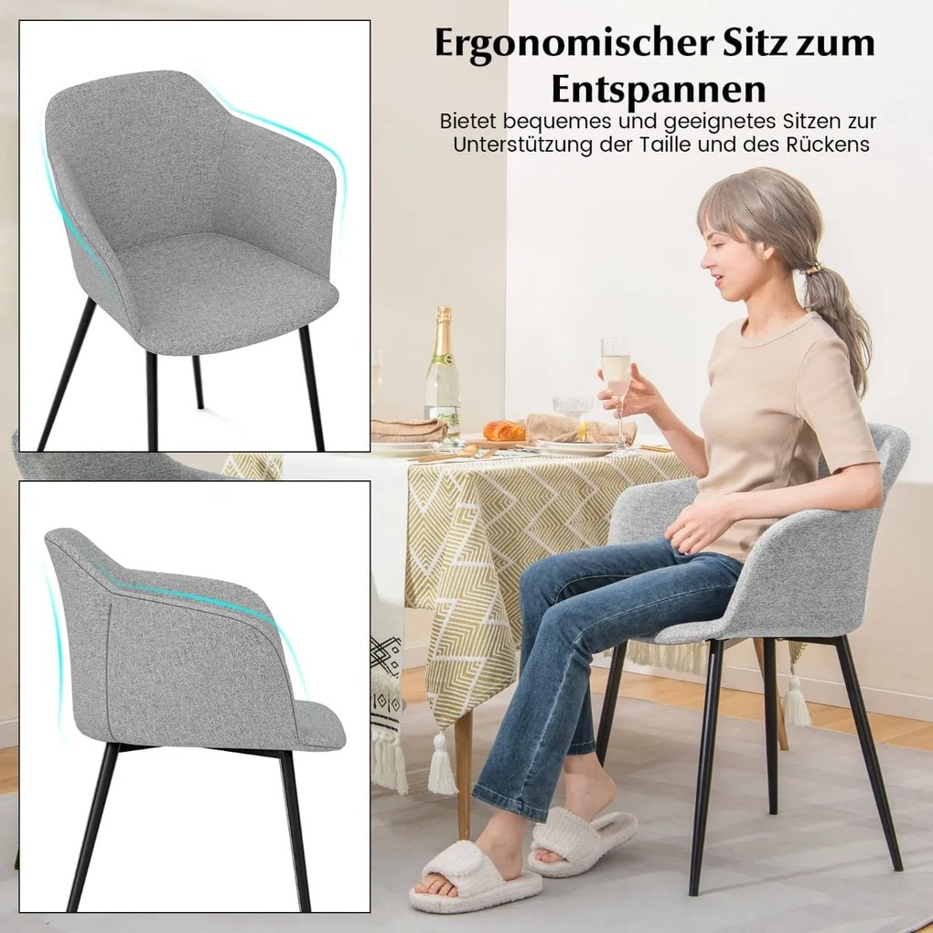 Costway Sada 2 jídelních židlí čalouněné židle s ergonomickým opěradlem šedo