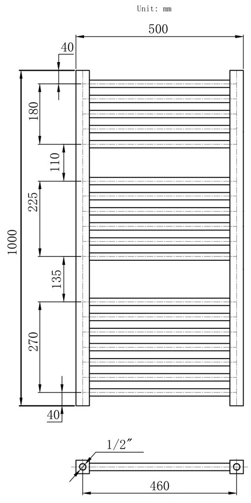 Gamma Erga Proper, topné těleso 1000x500 mm, 566W, černá, ERG-LAV-PROP-10050-BK