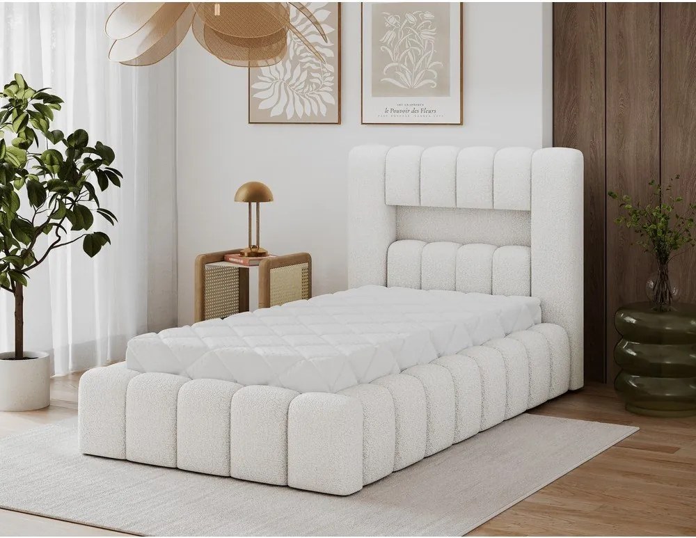 Krémová čalouněná jednolůžková postel s úložným prostorem s roštem 90x200 cm Lamica – ELTAP