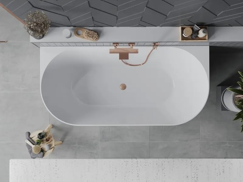 Mexen Oval Slim volně stojící přistěnná vana 170 x 80 cm, bílá, přepad kartáčovaný měď - 52661708000-65