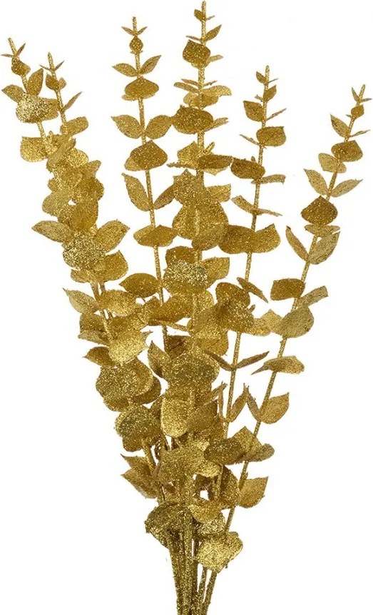 Vánoční zlatá umělá třpytivá větvička eucalyptus - 9*8*46 cm