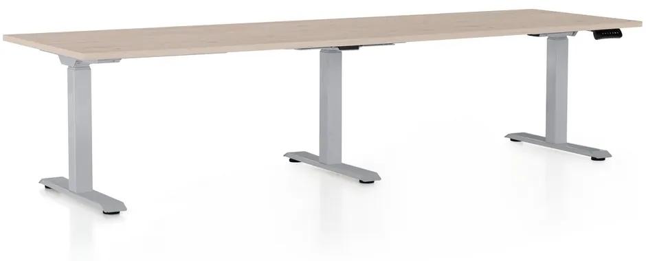 Výškově nastavitelný stůl OfficeTech Long, 260 x 80 cm, šedá podnož, dub