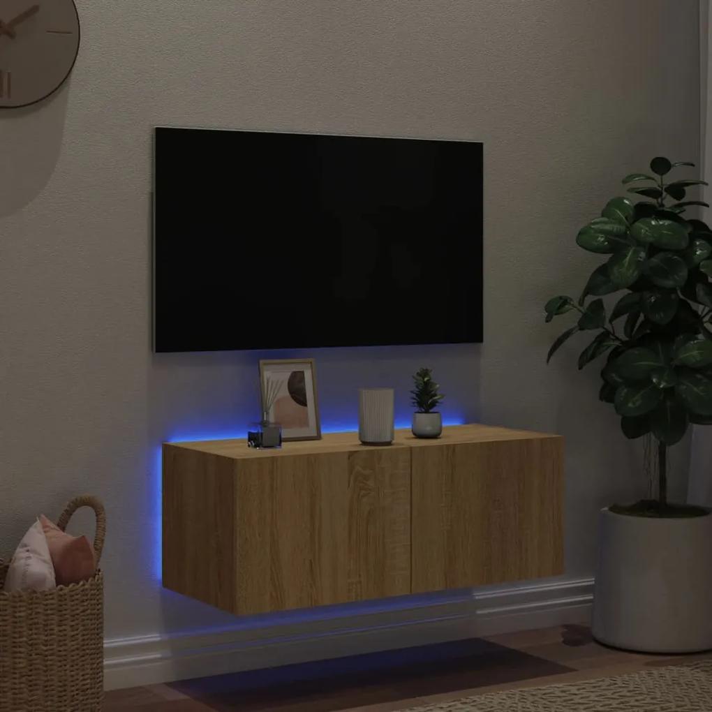 Nástěnná TV skříňka s LED osvětlením dub sonoma 80 x 35 x 31 cm