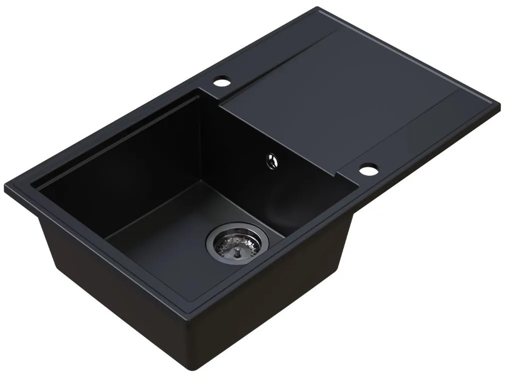 Sink Quality Sink55, kuchyňský granitový dřez 780x460x215 mm + grafitový sifon, černá, SKQ-SINK.C.1KDOL.XB