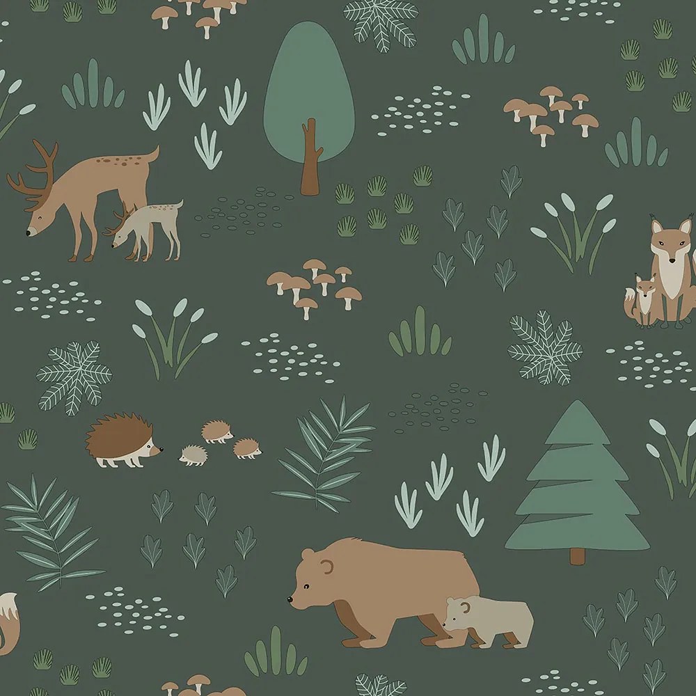 Esta Home Dětská šedá vliesová tapeta Zvířátka v lese 139249 rozměry 0,53 x 10,05 m