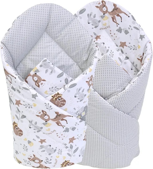 Oboustranné hnízdečko (kokon) pro miminko - BABYMAM PREMIUM set 7v1 - Srneček a přátelé s šedou minky