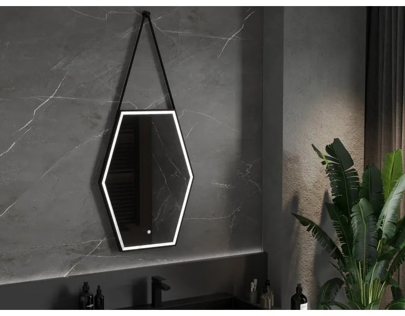 Mexen Orla, LED koupelnové zrcadlo s podsvícením a černým rámem 60x80 cm, 6000K, ochrana proti zamlžování, 9815-060-080-611-70