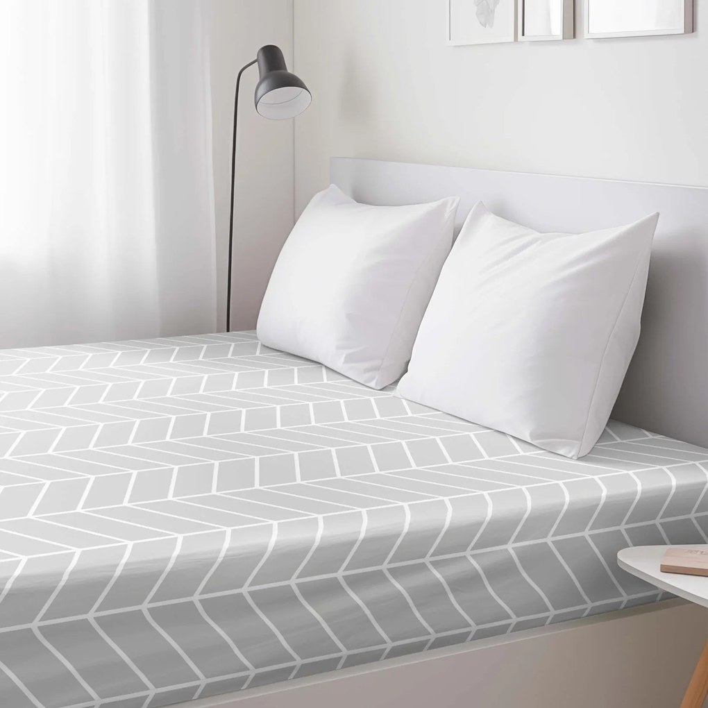 Goldea bavlněné napínací prostěradlo - bílý cikcak na šedém 200 x 200 cm