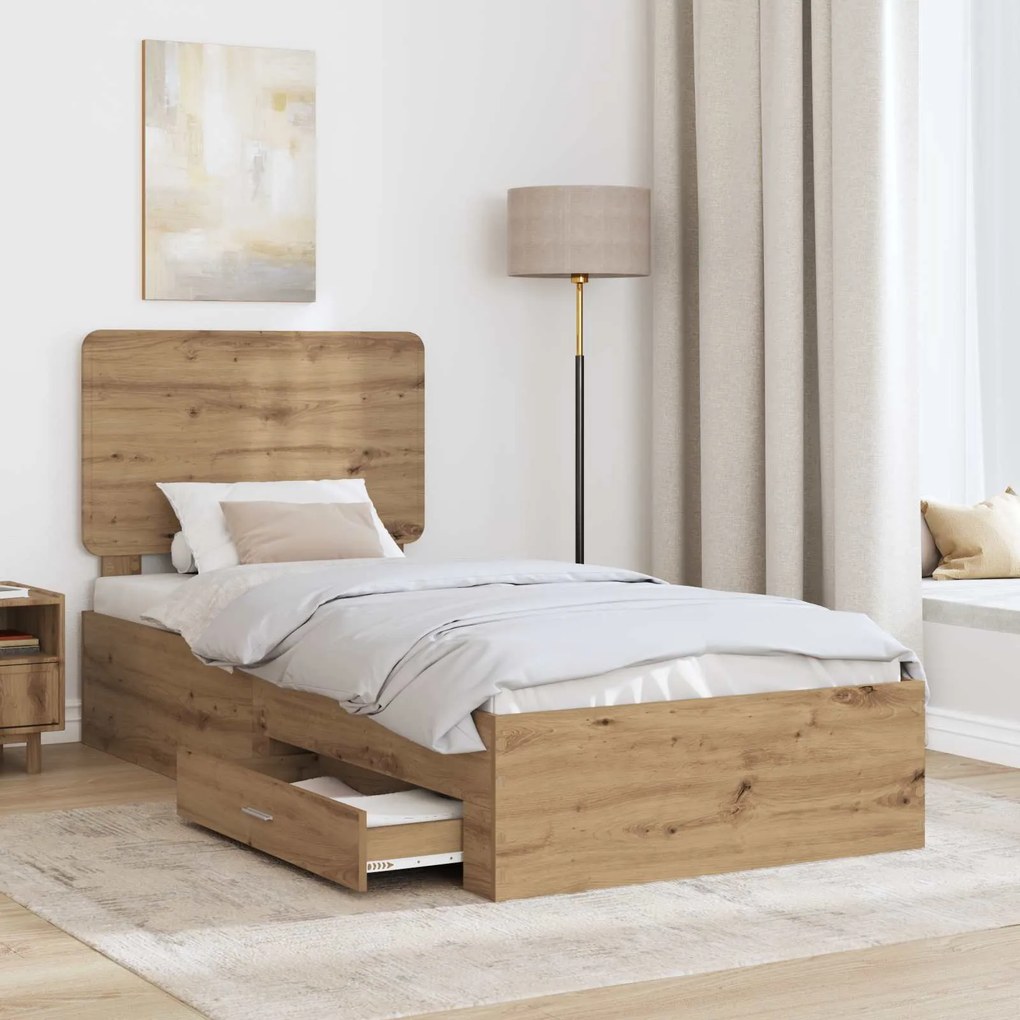 Rám postele s čelo Artisanový dub 90 x 200 cm Kompozitní dřevo 3412836
