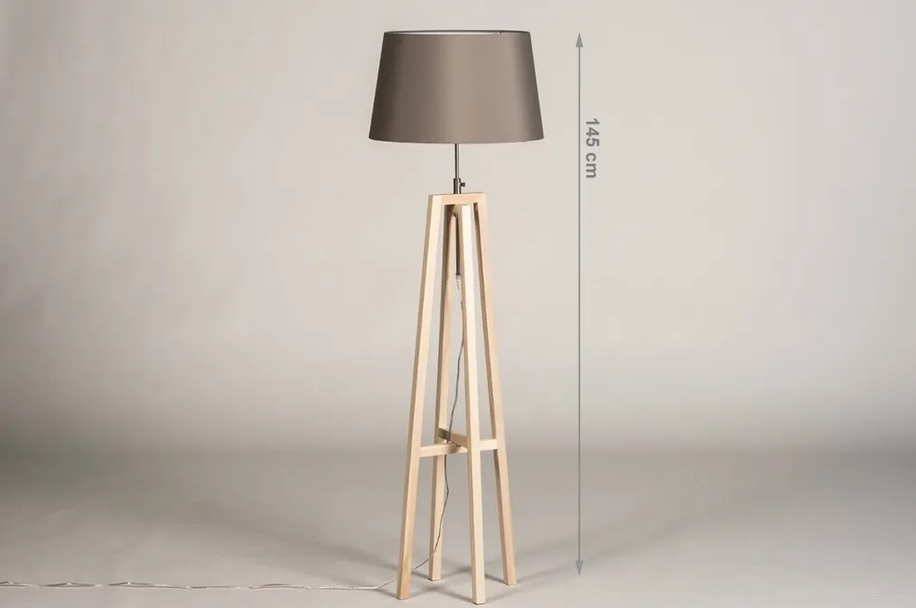Stojací designová lampa Paola Grey and Natur Wood