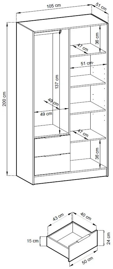 Dvoudveřová skříň MARFA - šířka 105 cm, kašmír / černá