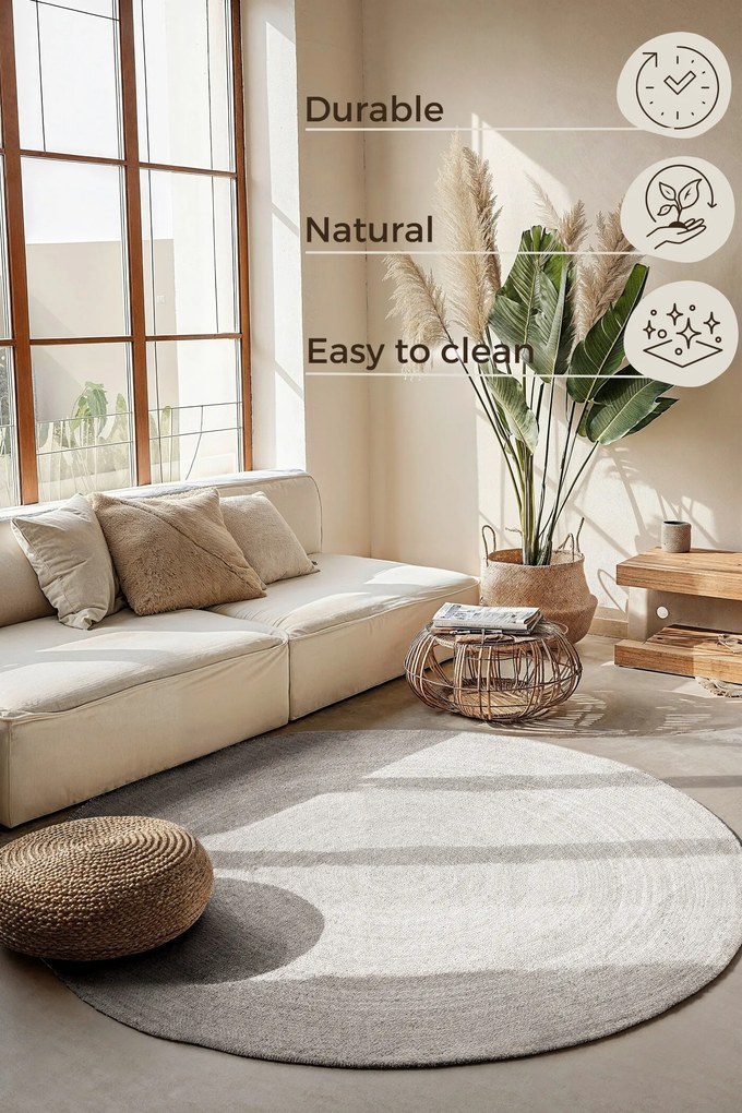 Hanse Home, Kusový koberec Jute Braided 106321 White kruh, 200x200 (průměr) kruh, bílá, chodba / předsíň
