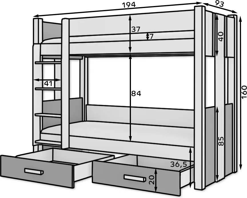 ADRK Furniture Patrová dvoulůžková postel s matracemi ARTA 180x80 CH-ARTA-W_G-M-180