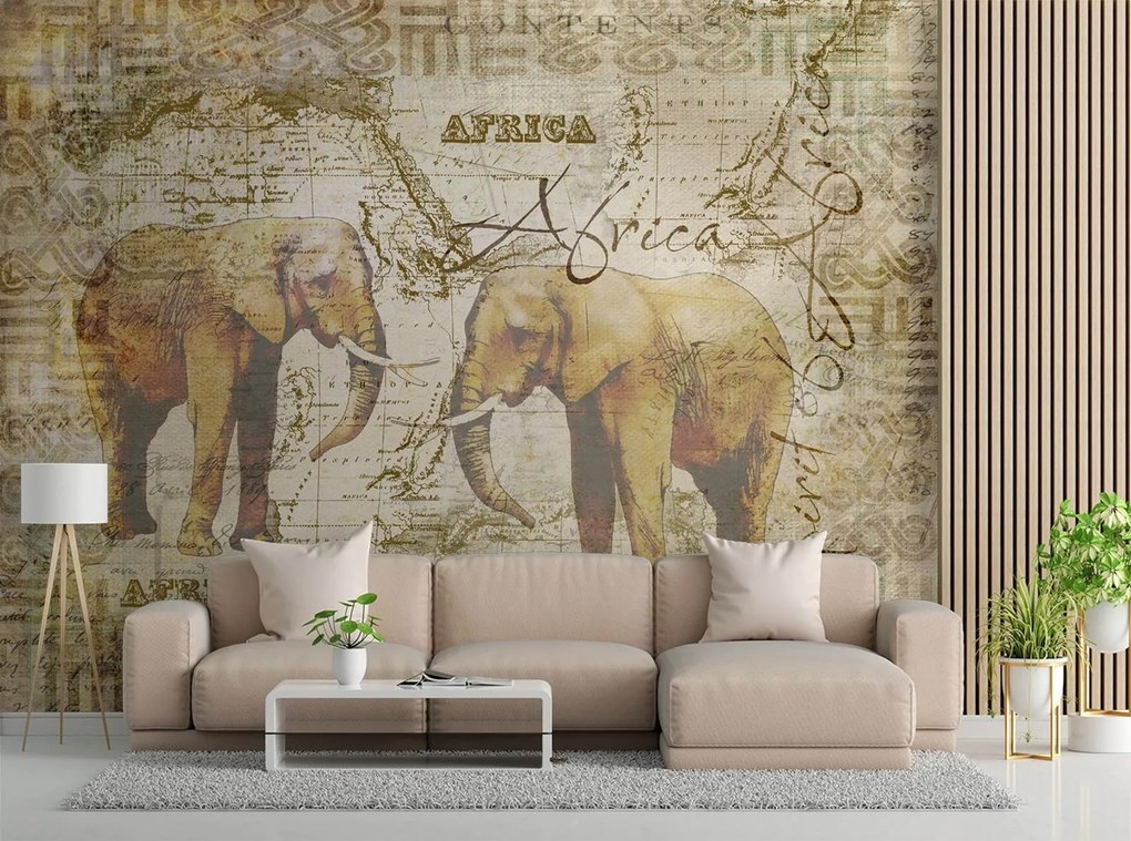 Gario Fototapeta Stará mapa a sloni - Andrea Haase Materiál: Vliesová, Rozměry: 200 x 140 cm
