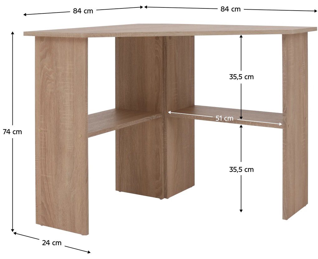 Kondela PC stůl, rohový, dub sonoma, RONY NEW
