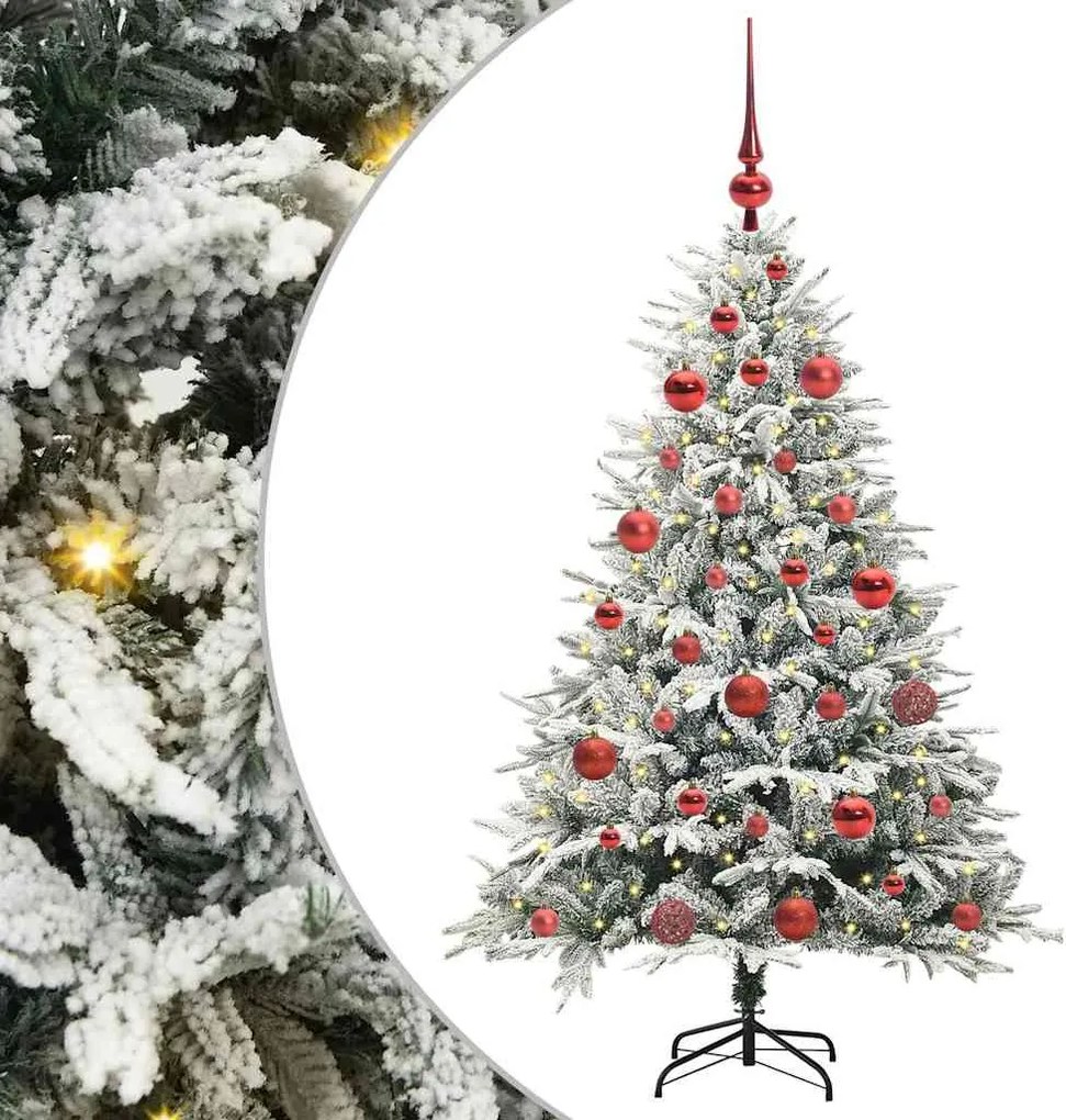 Umělý přednažený vánoční stromek se soupravou koulí Zelená 3395384