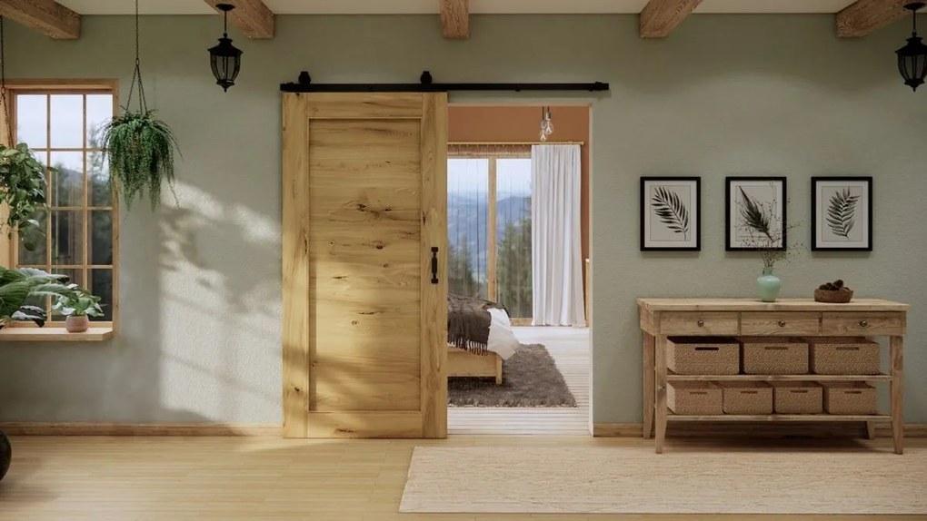 Posuvné dubové dřevěné dveře jednokřídlé RUSTIC přírodní olej - VÝPRODEJ
