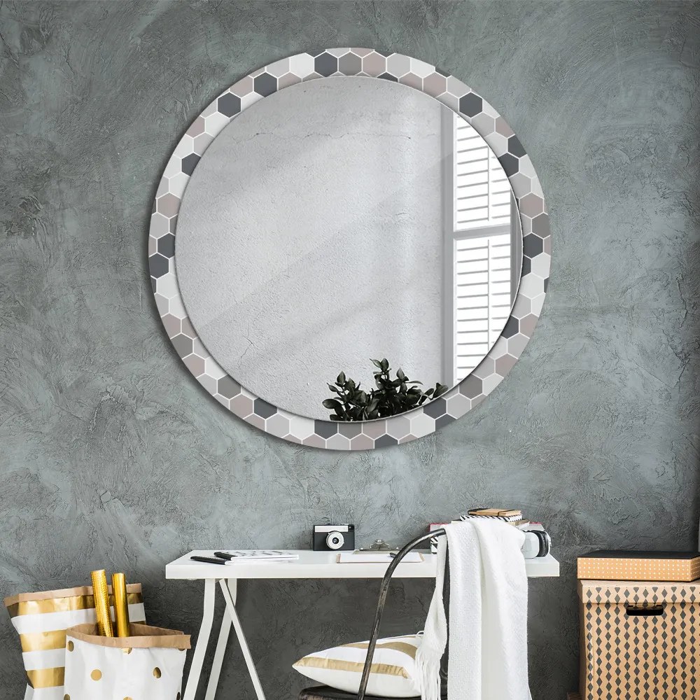Kulaté dekorativní zrcadlo na zeď Hexagonální vzor fi 100 cm
