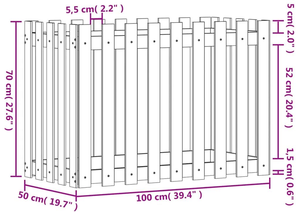 Vyvýšený záhon plotový design bílý 100x50x70 cm masiv borovice,  832483