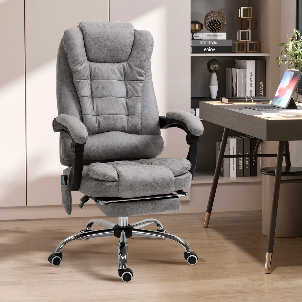 Vinsetto Masážní Hřejivá Kancelářská Židle Ergonomická S Nastavitelnou Výškou A Sklopným Opěradlem Z Mikrovlákna Šedá