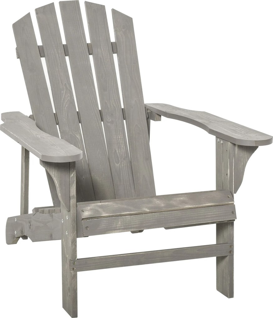 Outsunny Adirondack křeslo - venkovní zahradní křeslo 78L x 89W x 88H cm z masivního jedlového dřeva se šedým opotřebeným efektem pro zahradu, terasu
