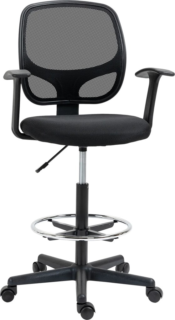 Ergonomická kancelářská židle Vinsetto kancelářská židle, otočná židle, kreslící židle, nastavitelný kroužek na nohy, do 120 kg, černá, 60x56x110-132…