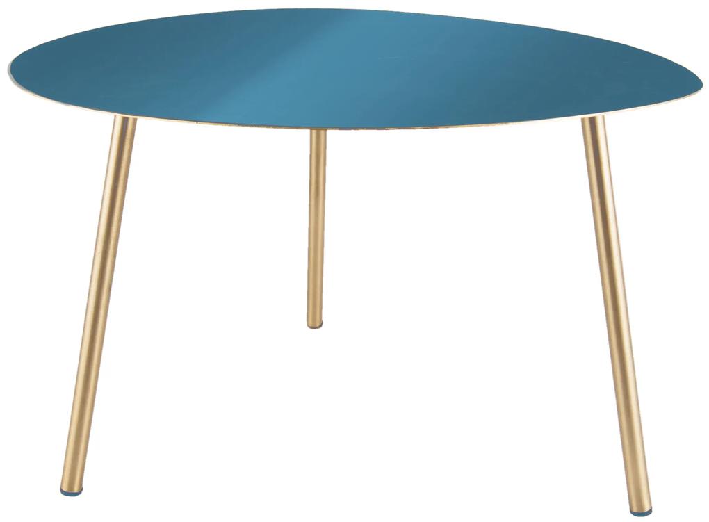 Select Time Modrý konferenční stolek Voalo L, zlatá podnož